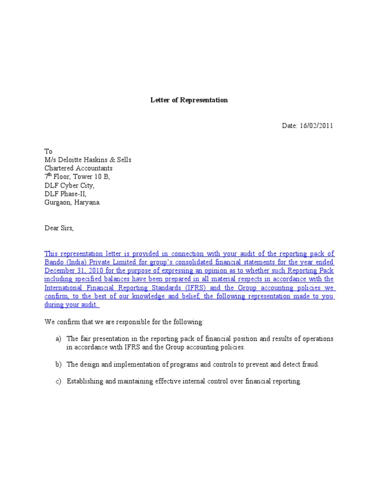 Letter of Representation | PDF | Balance Sheet | Fair Value