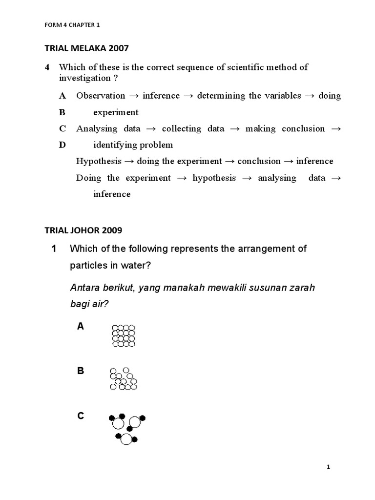 Form 4 Chemistry Chapter 1 Trials | PDF | Nature | Chemistry