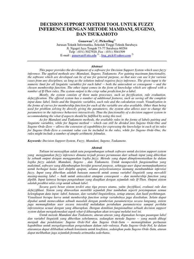 Decision Support System Tool Untuk Fuzzy Inference Dengan Metode ...