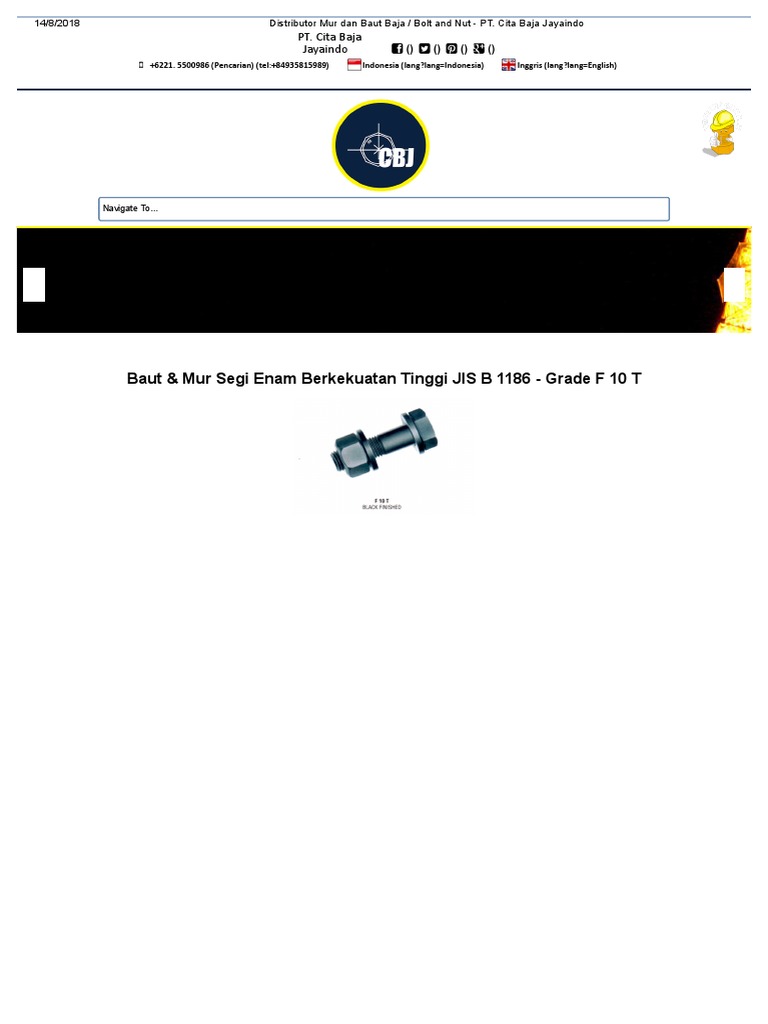 Baut Jis B 1186 - Grade F 10 T | PDF