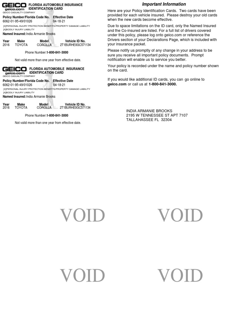 Void Void: Geico Casualty Company | PDF | Vehicle Insurance | Identity ...