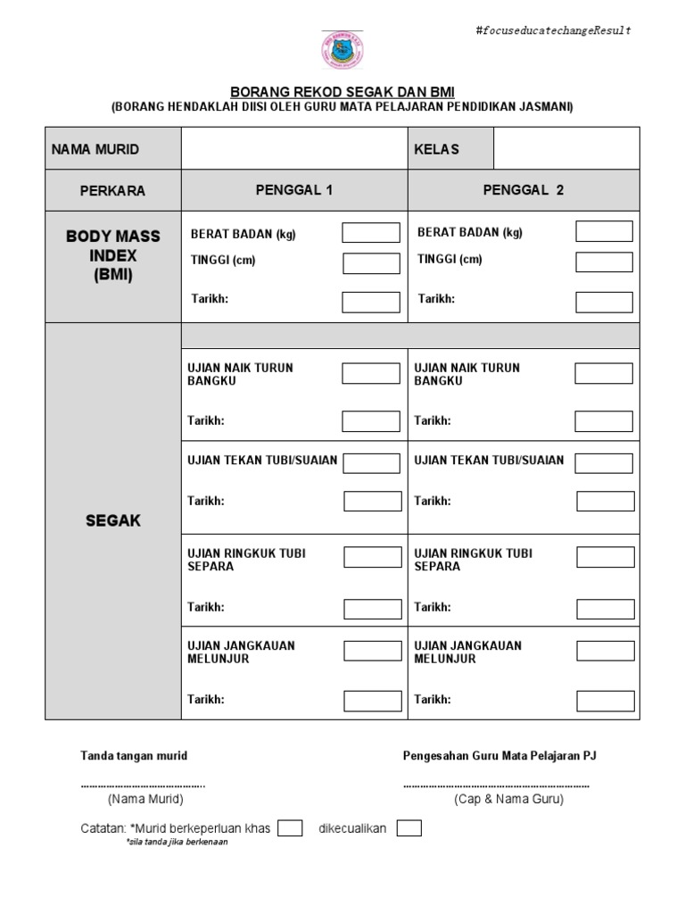 BORANG RUMUSAN SEGAK Dan BMI A | PDF