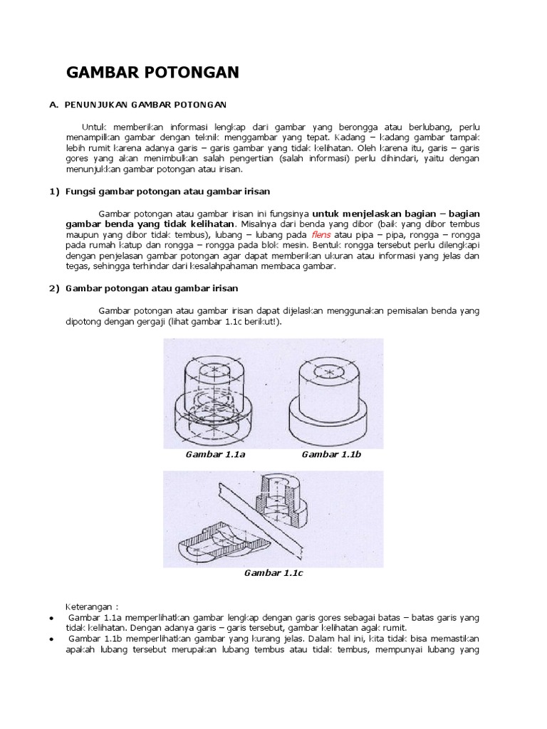 Teknik Gambar Potongan dan Irisan | PDF