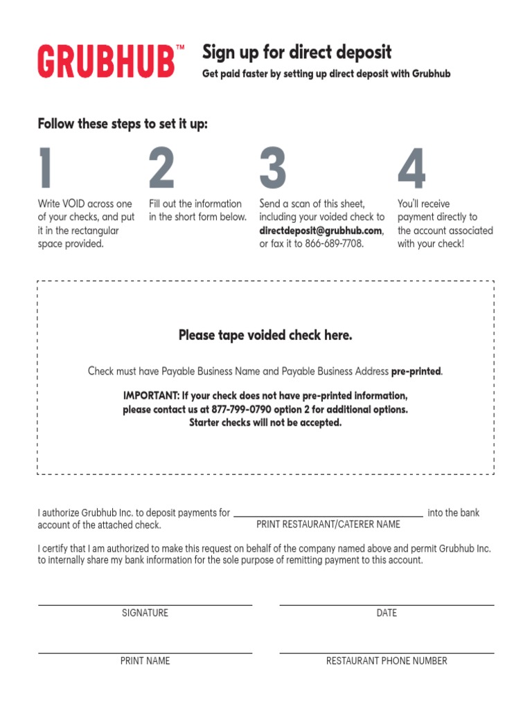 Grubhub Direct Deposit Form | PDF