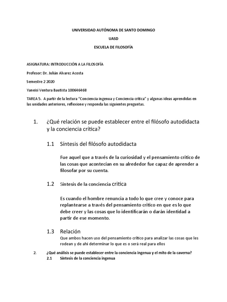 Análisis de la conciencia ingenua, crítica y el mito de la caverna en ...