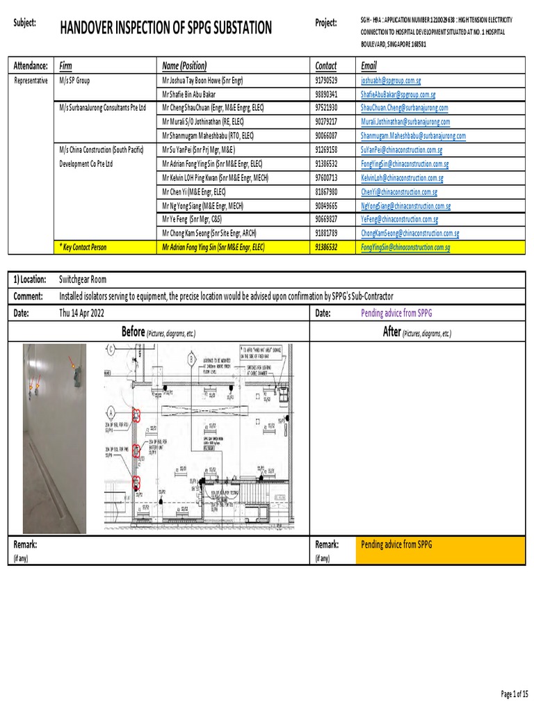 Joint Inspection Comment List of Handover Inspection of SPPG Substation ...