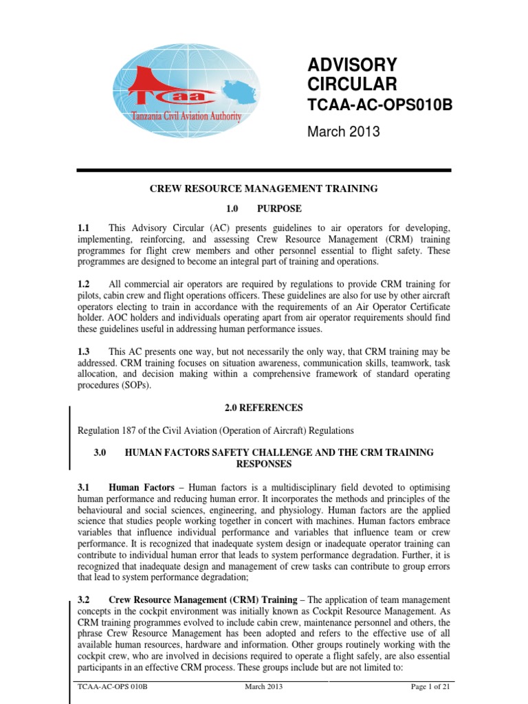 TCAA-AC-OPS010B Crew Resource Management Training | PDF | Situation ...