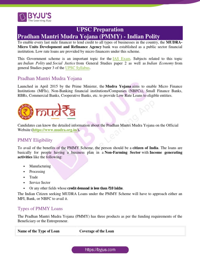 Overview of Pradhan Mantri Mudra Yojana | PDF | Non Bank Financial ...