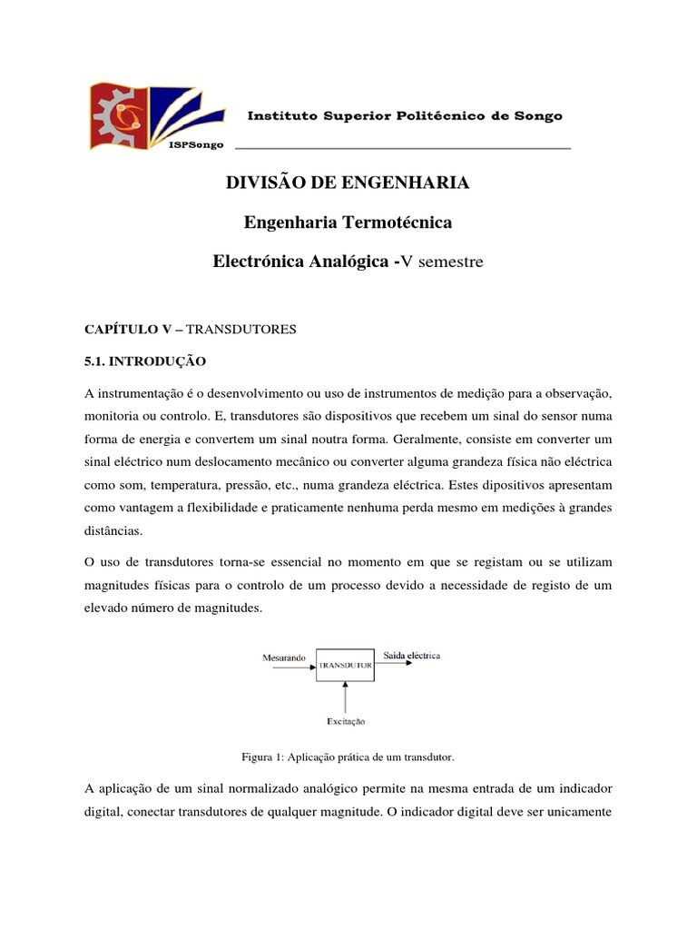 Classificação e Princípios de Funcionamento dos Transdutores | PDF ...