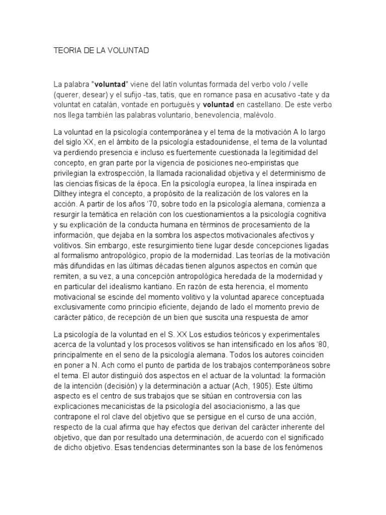 Teoria de La Voluntad | PDF | Sicología | Motivación