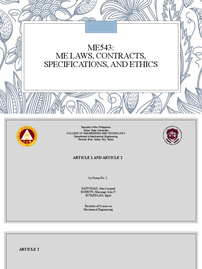 ME543: Me Laws, Contracts, Specifications, and Ethics | PDF | Licensure | Engineer