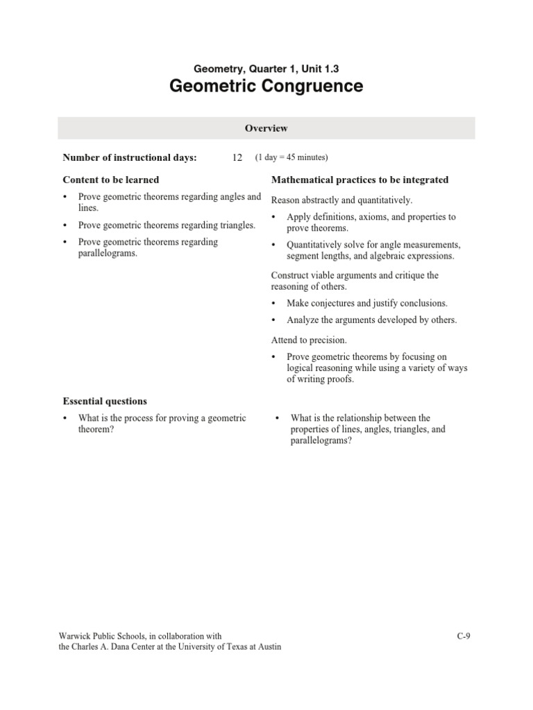Geometric Congruence Curriculum Overview | PDF | Triangle | Area