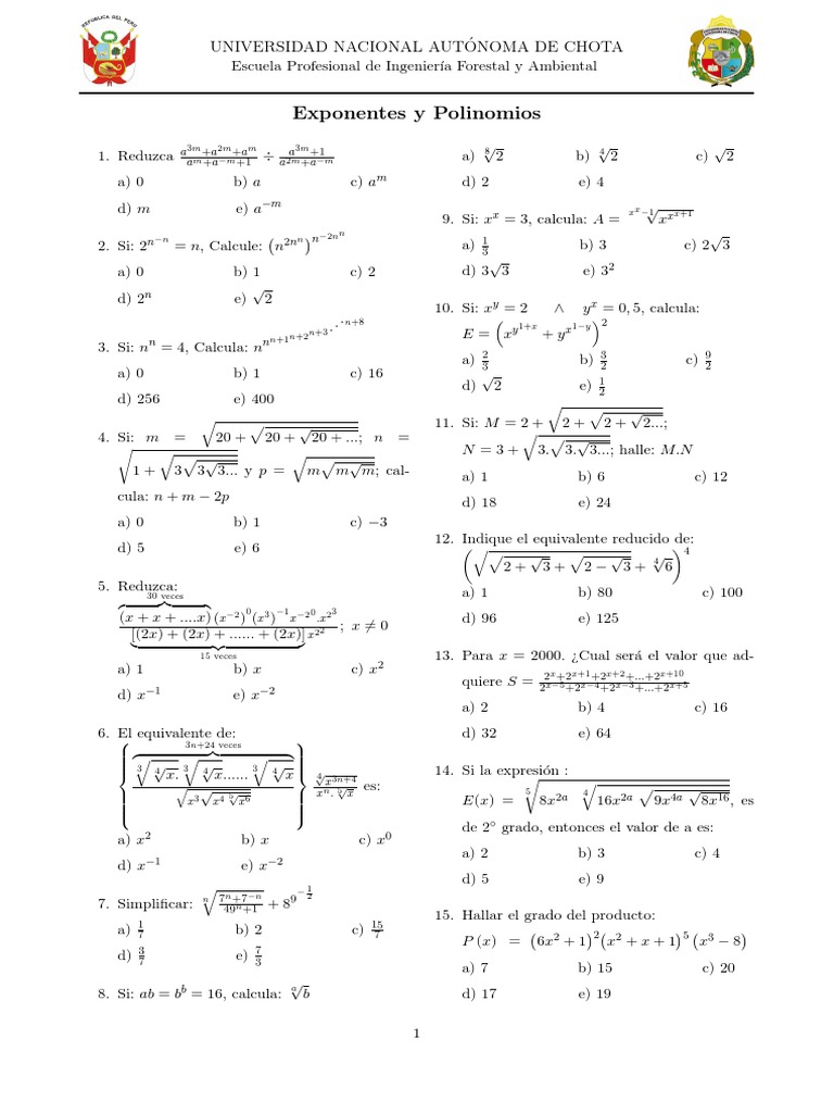 2b - Exponentes y Polinomios | PDF | Matemáticas | Álgebra