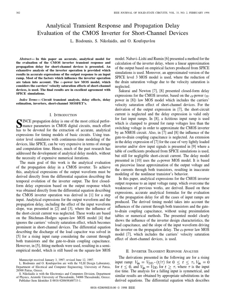 Analytical Transient Response and Propagation Delay Evaluation of The ... Analytical Transient Response and Propagation Delay Evaluation of The ...