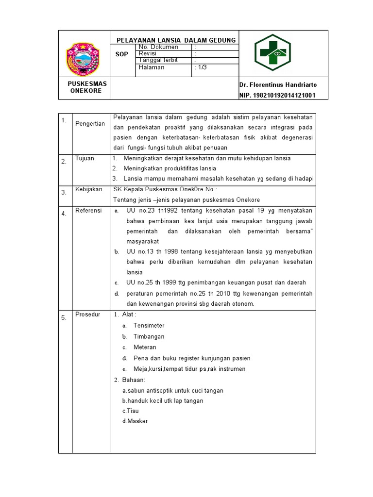 Sop Pelayanan Lansia Dalam Gedung | PDF