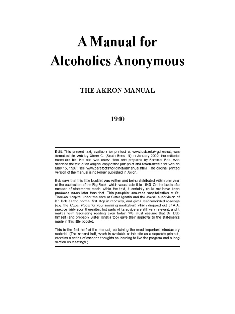 A Manual For Alcoholics Anonymous | PDF | Alcoholics Anonymous | Twelve ...
