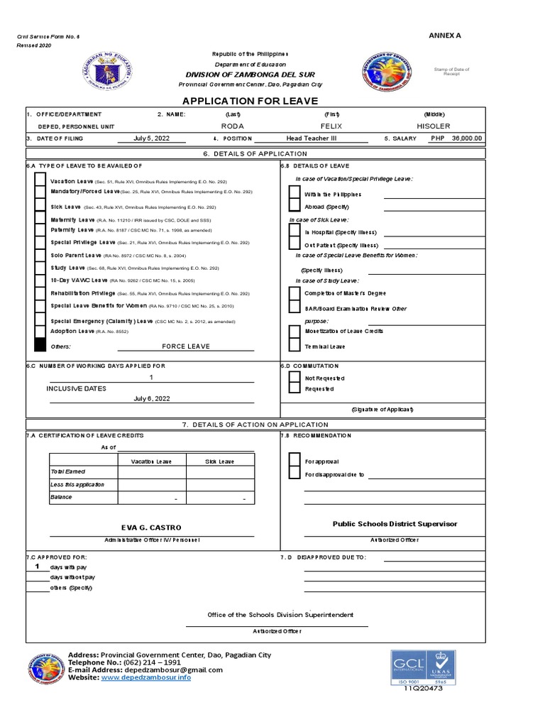 CSC Form 6 Revised 2020 | PDF | Parental Leave | Surgery