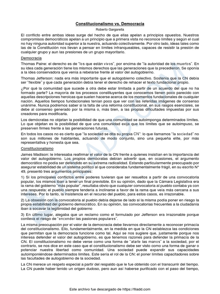 Constitucionalismo Vs Democracia Gargarella | PDF | Democracia ... Constitucionalismo Vs Democracia Gargarella | PDF | Democracia ...