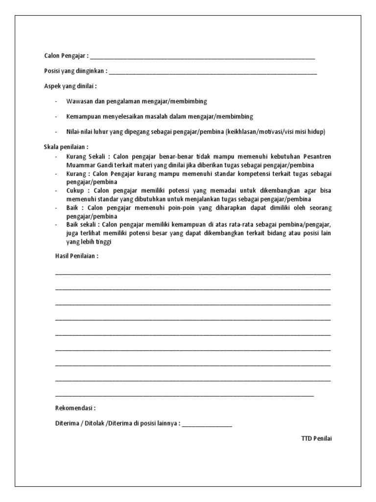 Form Penilai Rekrutmen 3 | PDF