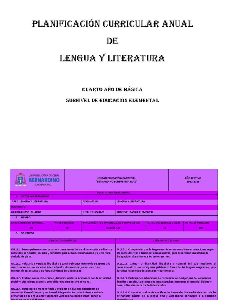 Pca Lengua y Literatura Cuarto | PDF | Comunicación | Escritura