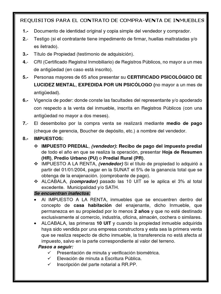 REQUISITOS DE COMPRA-VENTA INMUEBLE Notaria | PDF