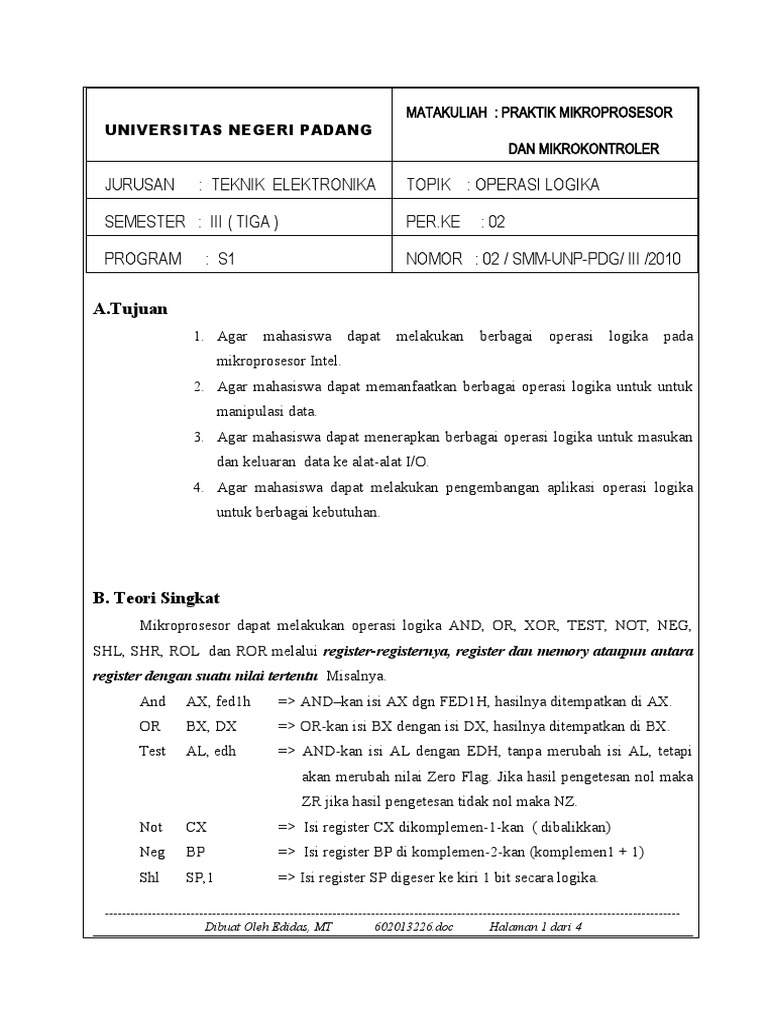 Jobsheet 2. OPERASI LOGIKA JOB | PDF | Komputer