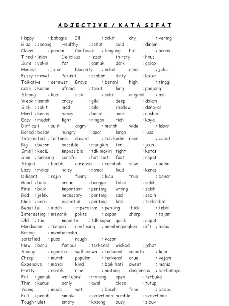 English-Indonesian Adjectives List | PDF