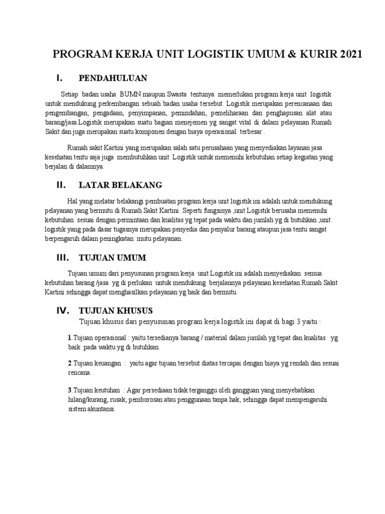 Program Kerja Logistik 2020 | PDF