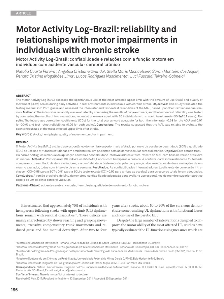 Motor Activity Log-Brazil. | PDF | Sistema nervoso