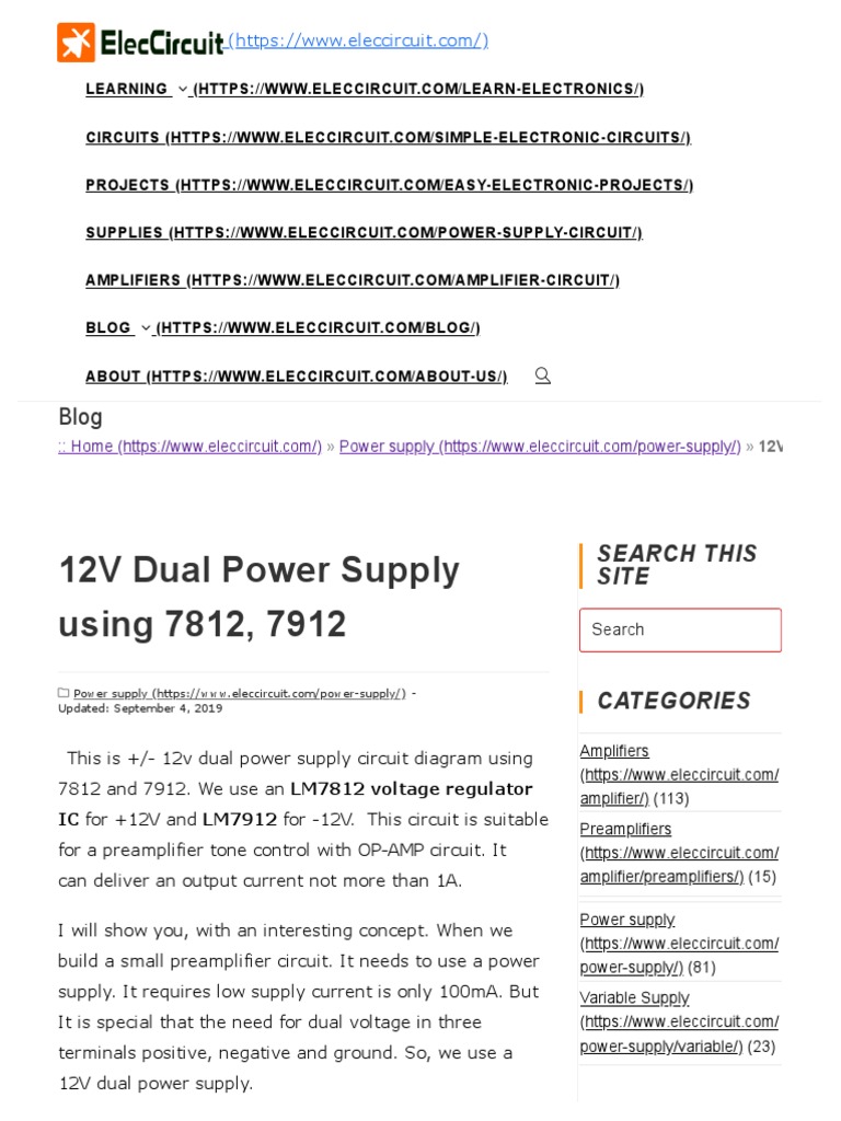 12V Dual Power Supply Using 7812, 7912 | PDF | Rectifier | Amplifier