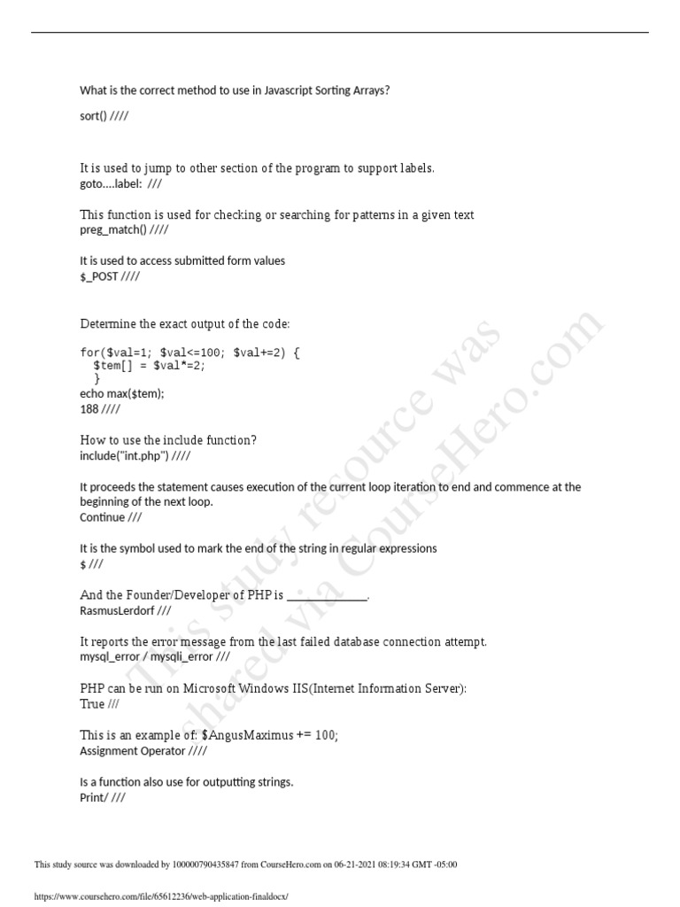 This Study Resource Was: For ($val 1 $val 100 $val+ 2) ($tem $val 2 ...