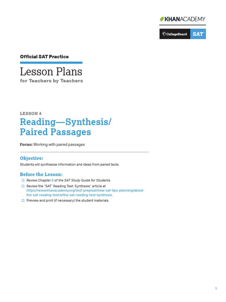 Official Sat Practice Lesson Plan Reading Synthesis | PDF | Extinction ...