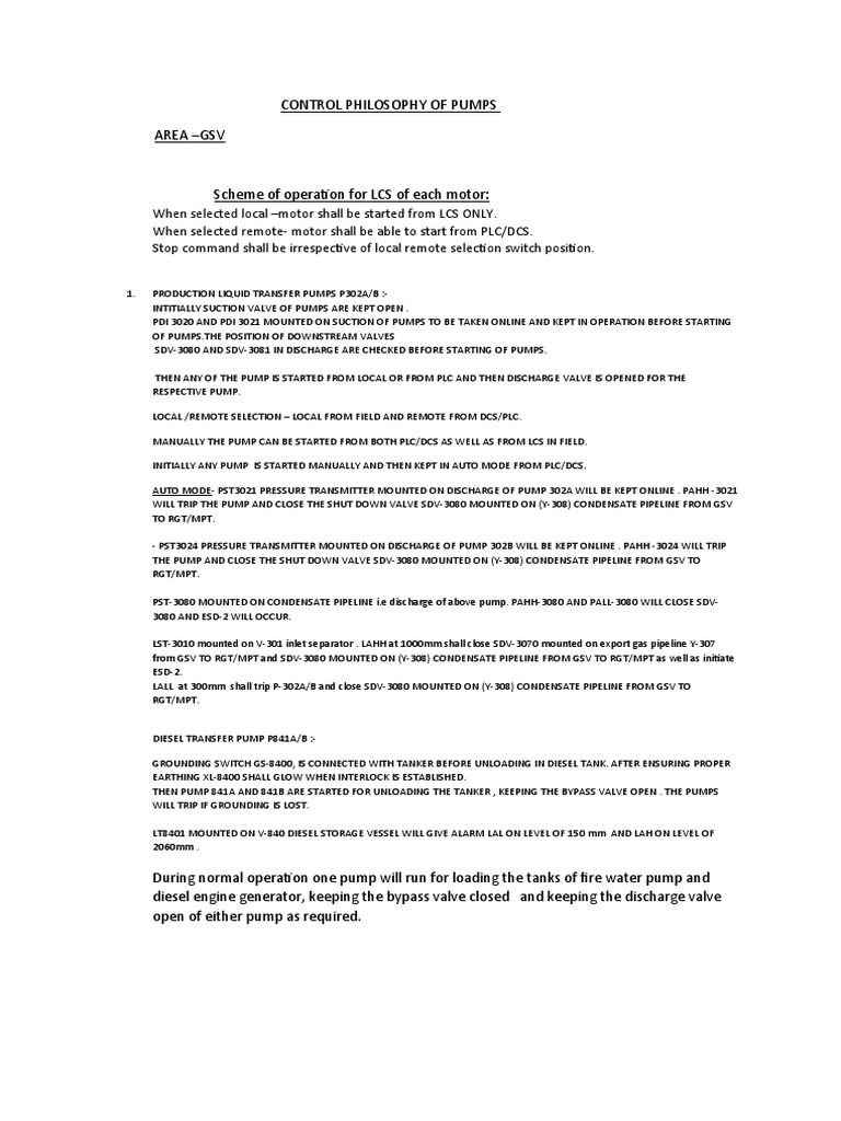 Pump Control Philosophy Overview | PDF | Pump | Valve