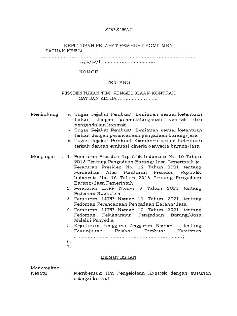 SK Tim Pengelolaan Kontrak PPK | PDF