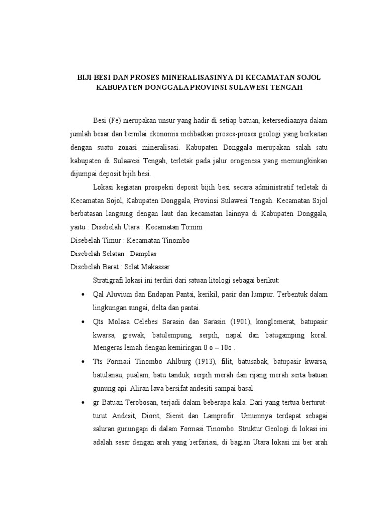 Mineralisasi Bijih Besi Sojol Donggala | PDF