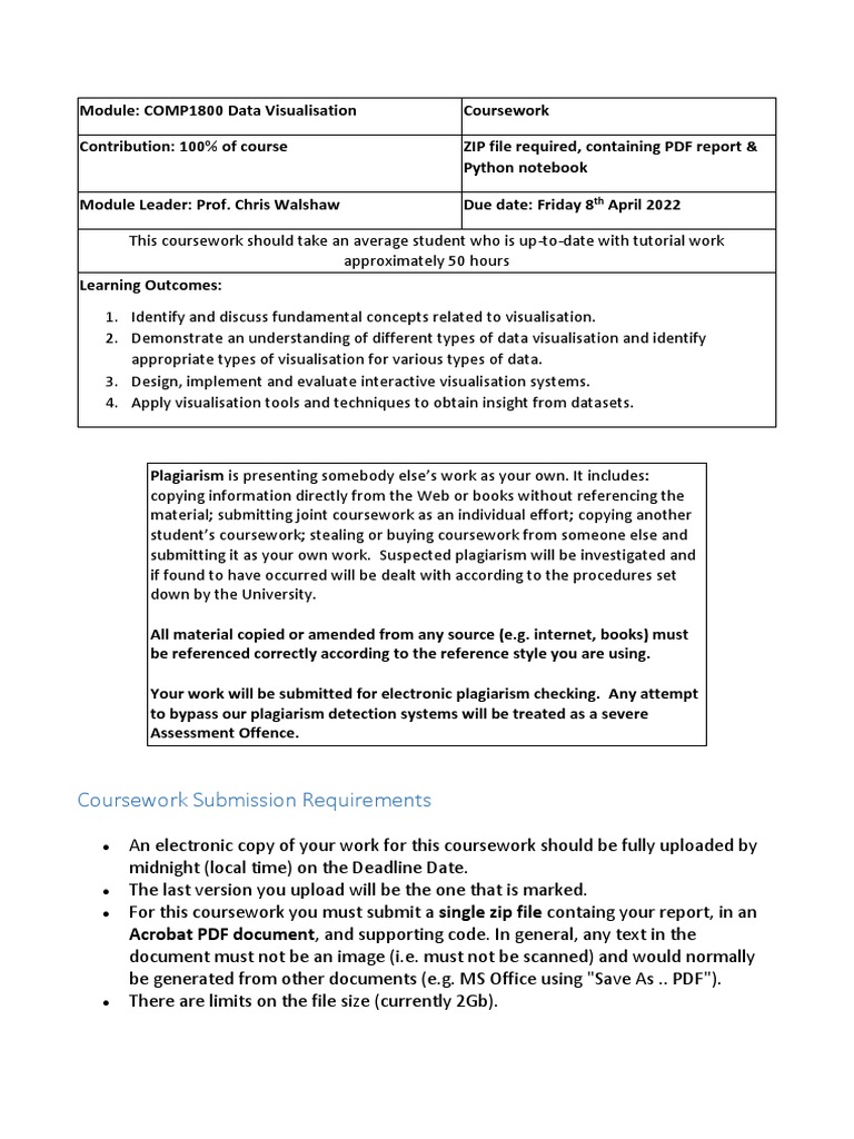 COMP1800 Data Visualization Coursework Guide | PDF | Computing