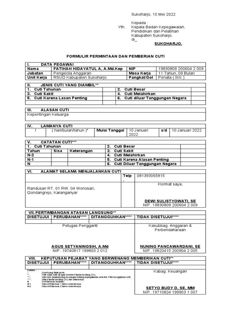 Blangko Cuti Tahun 2022 | PDF
