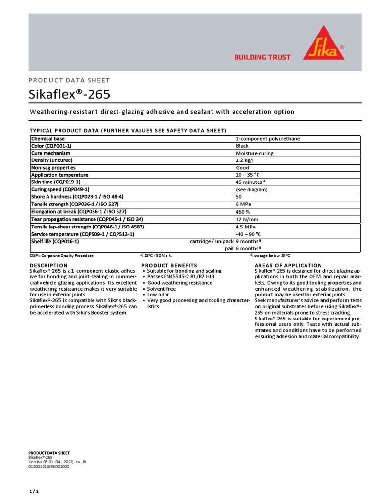 Sikaflex®-265: Product Data Sheet | PDF | Oil | Adhesive