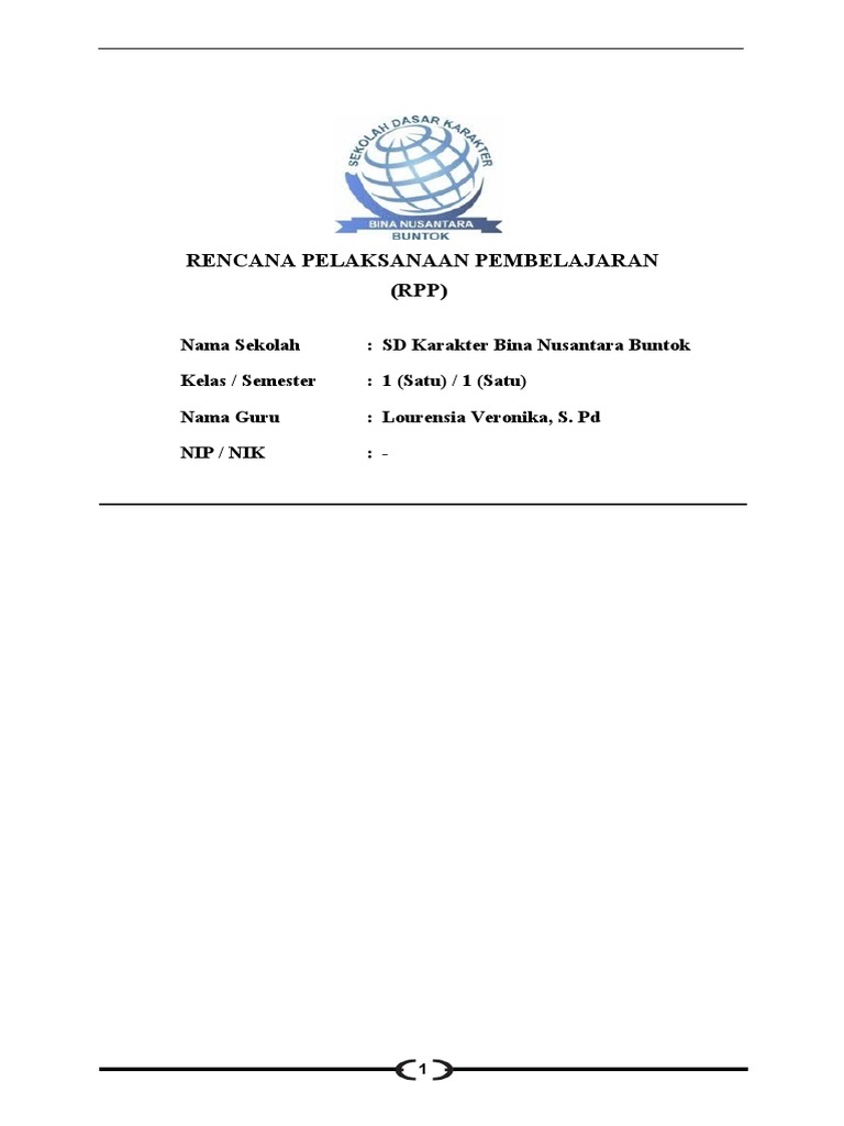 RPP Pembelajaran Bahasa Inggris Kelas 1 | PDF | Karier & Perkembangan