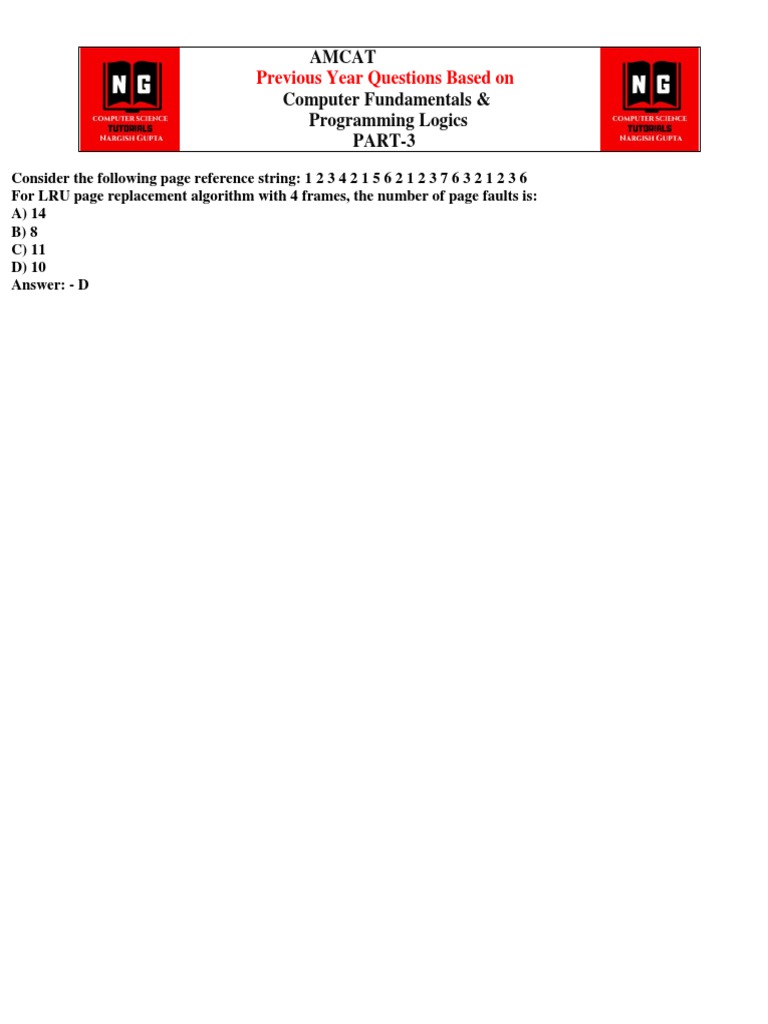 Previous Year Questions Based On Amcat Computer Fundamentals And Programming Logics Part 3 Pdf