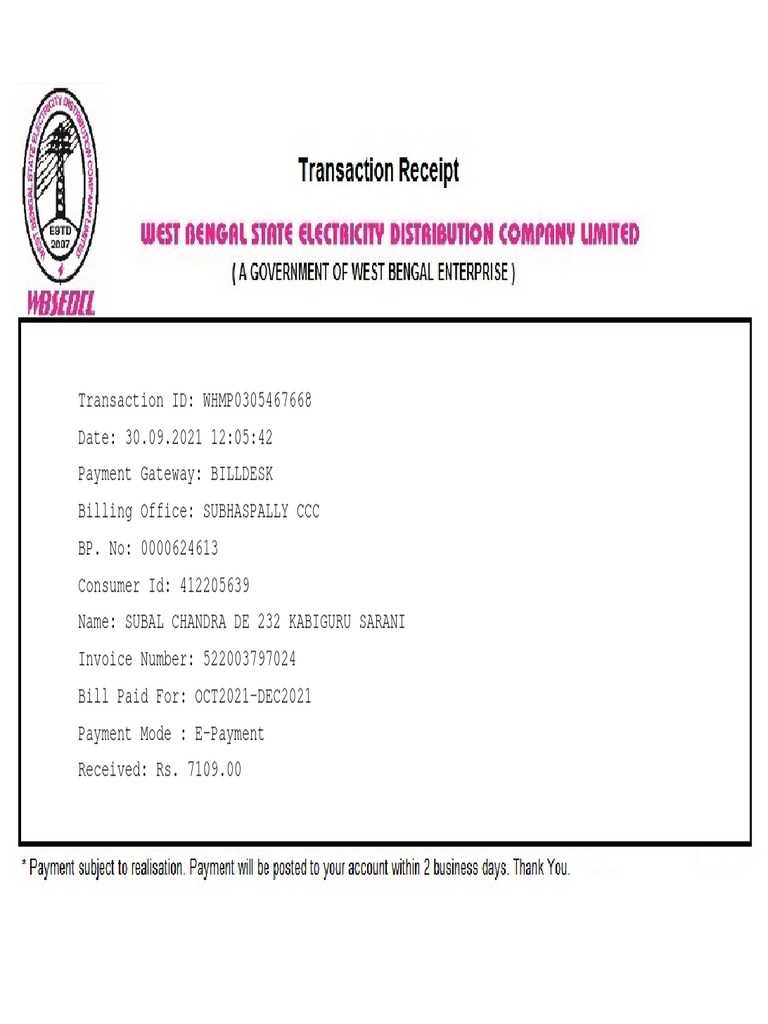 EBill Pay Receipt - Oct2021 | PDF