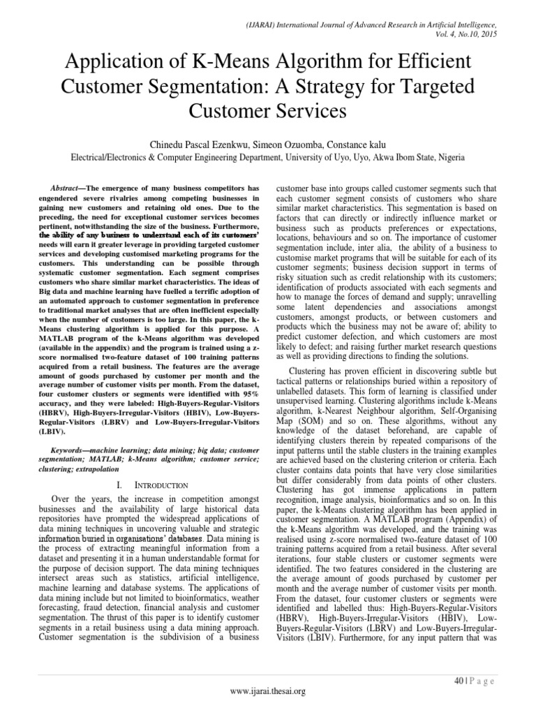 Paper 7-Application of K Means Algorithm For Efficient Customer Segmentation | PDF | Cluster ...