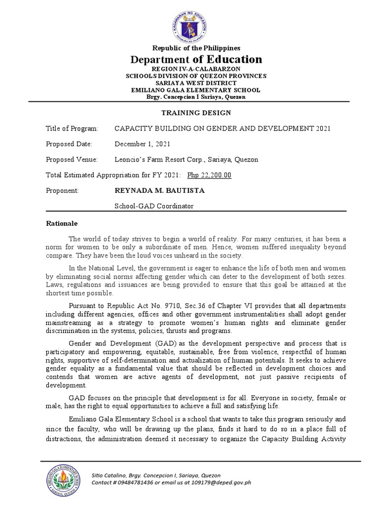 GAD Training Design | Download Free PDF | Gender And Development | Gender