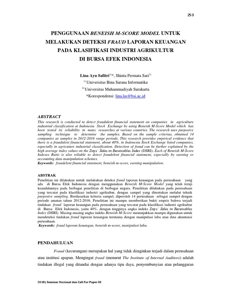 Penggunaan Beneish M-Score Model Untuk | PDF