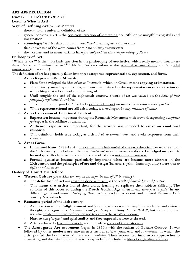ART Unit 1 (REVIEWER PRELIM) | PDF | Aesthetics | The Arts