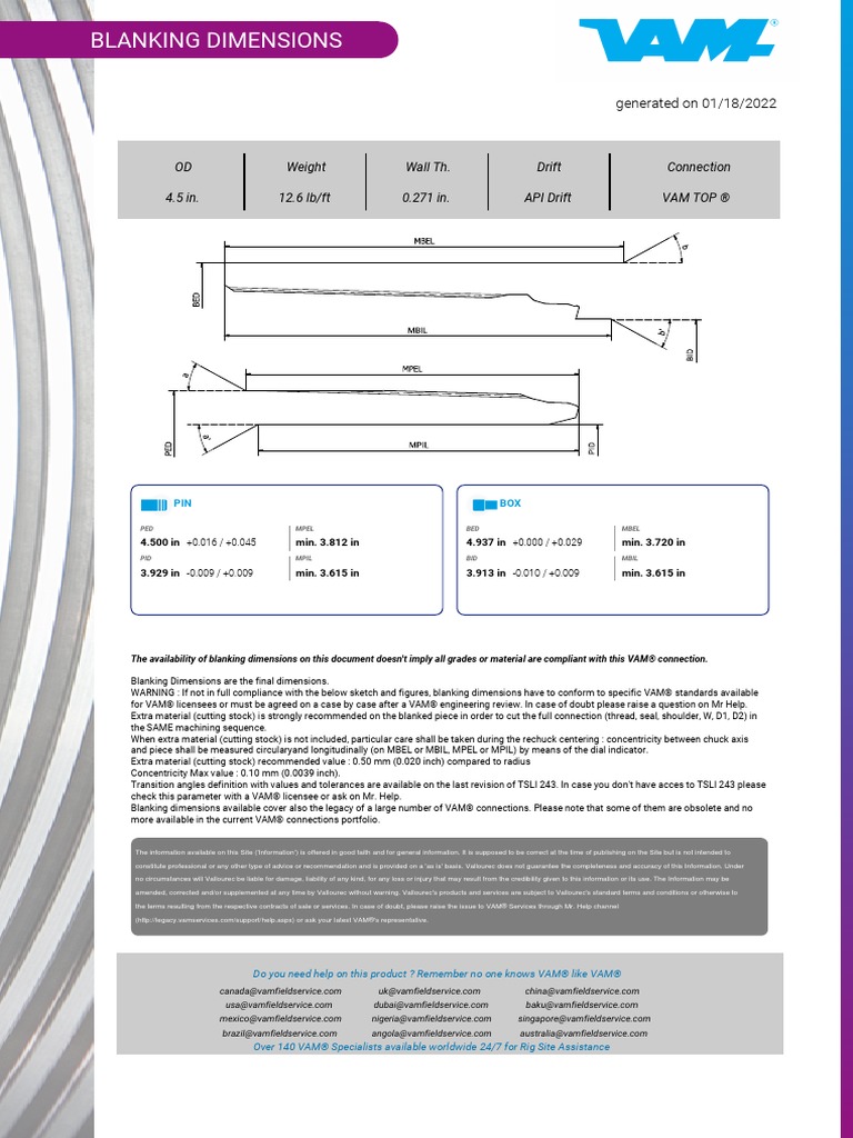 Blanking Vam Top 4.5 12.6 VM 22 65 API Drift | PDF