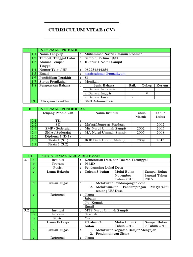 CV Muhammad Nasris Salamur Rohman, S.PD Revisi | PDF | Karier & Perkembangan