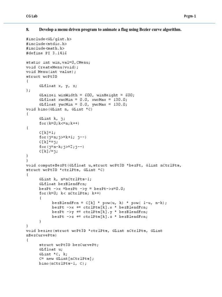 Develop A Menu Driven Program To Animate A Flag Using Bezier Curve Algorithm | PDF | Programming ...