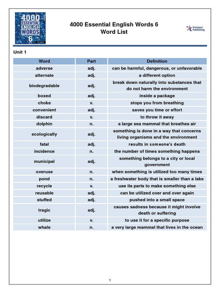 4000 Essential English Words: Unit 6 List | PDF | Water | Capitalism