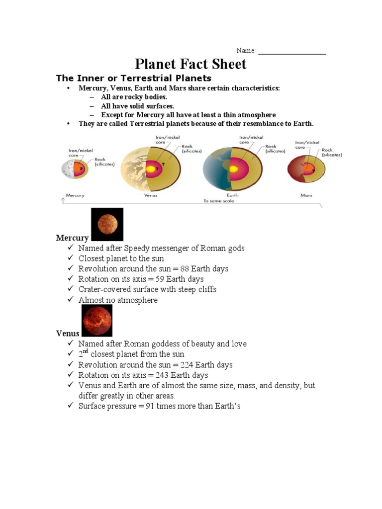 Planet Fact Sheet | PDF | Planets | Saturn